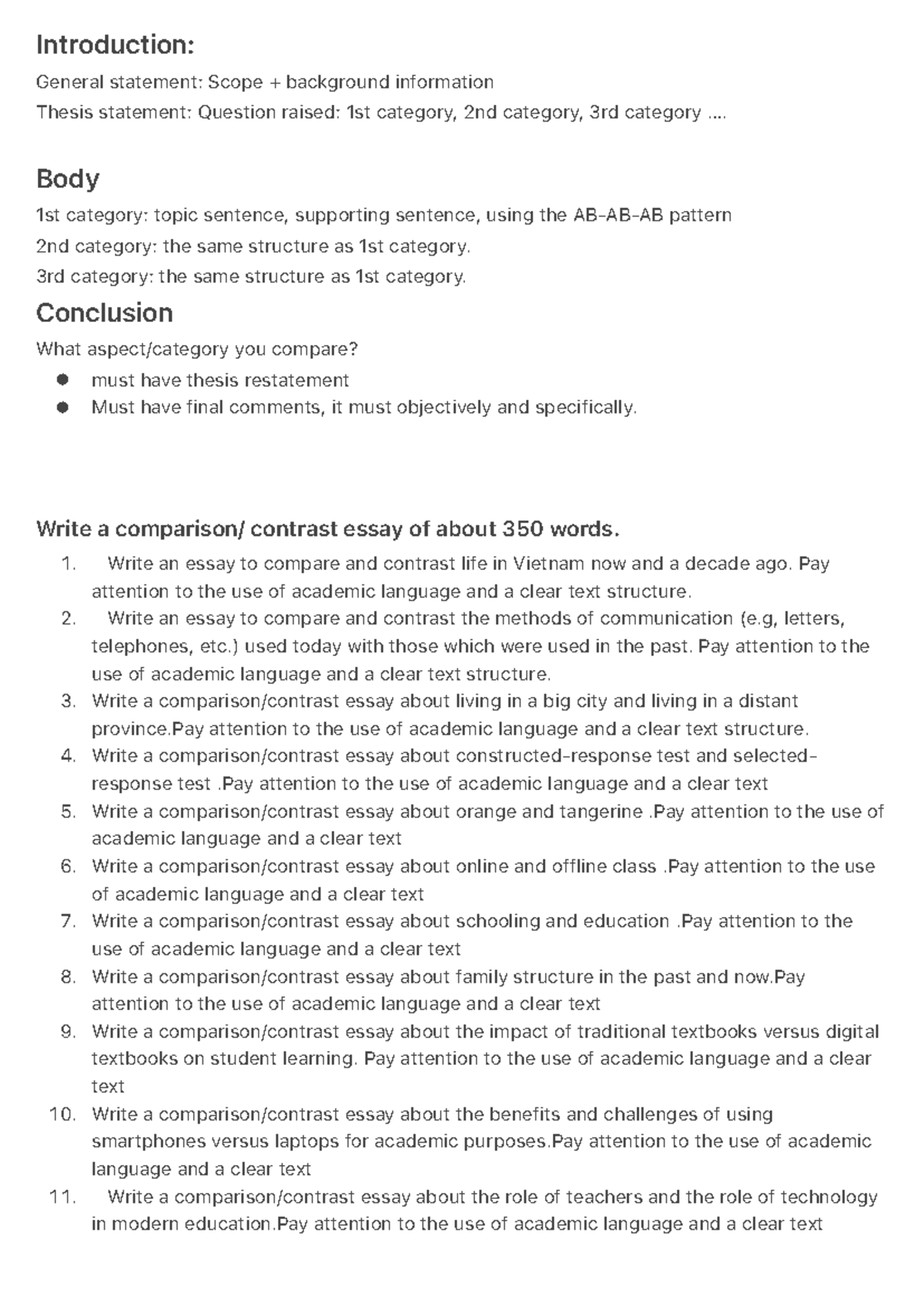 Contrast Essay Guidelines: Comparing Life in Vietnam Over the Decade ...