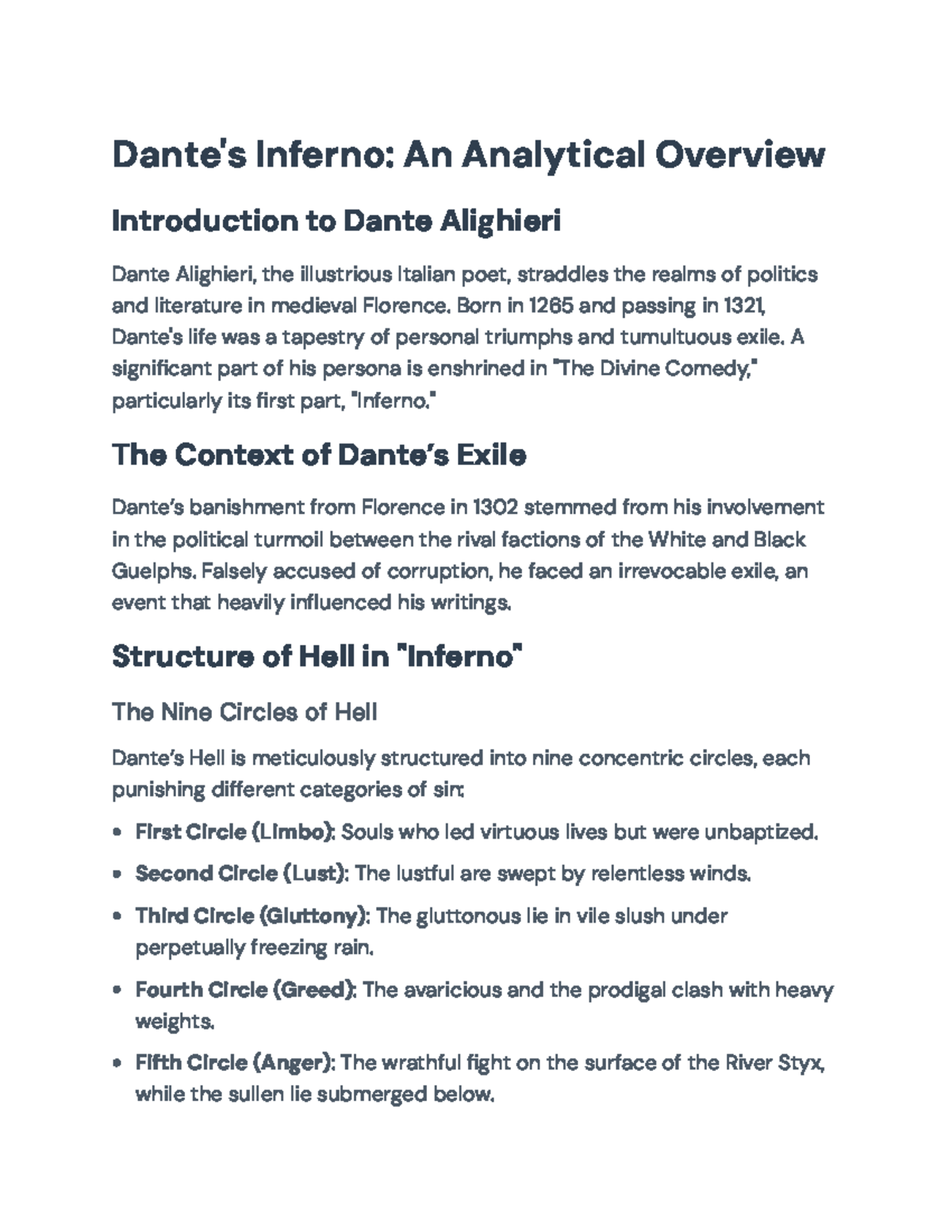Dante's Inferno: An Analytical Overview of Hell's Structure and Themes ...