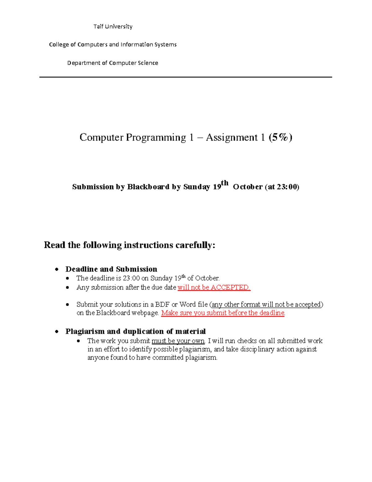 CP1-Assignment 1 - C++ Programming Instructions and Exercises - Studocu