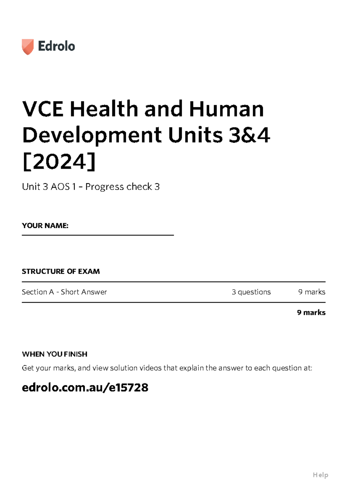 VCE Health & Human Development Unit 3 AOS 1 Progress Check 3 - Studocu