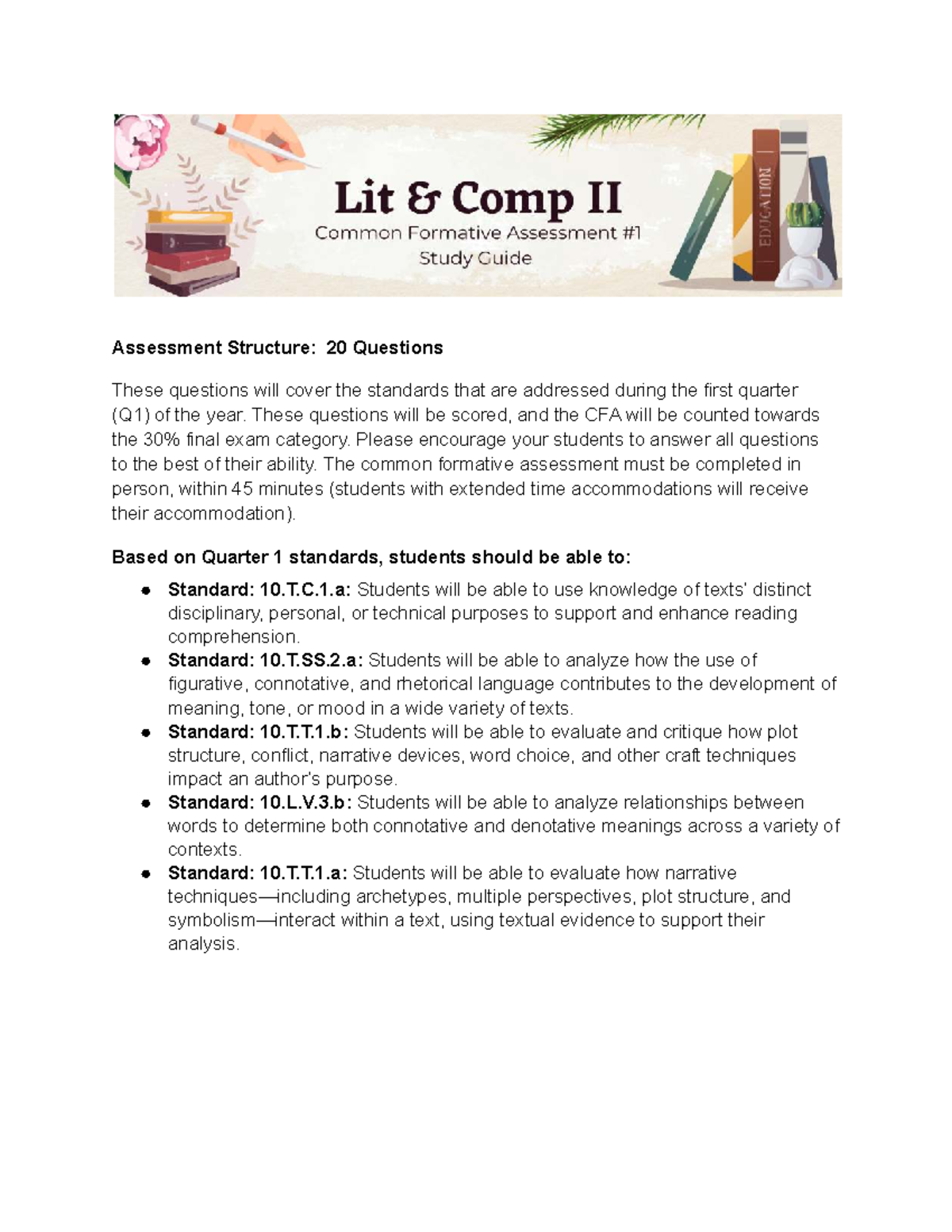 Literature & Comp II: Q1 Common Formative Assessment Guide - Studocu