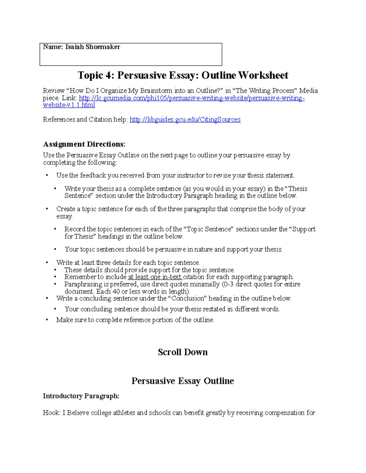 PHI-105 Topic 4: Persuasive Essay Outline & Guidelines - Studocu