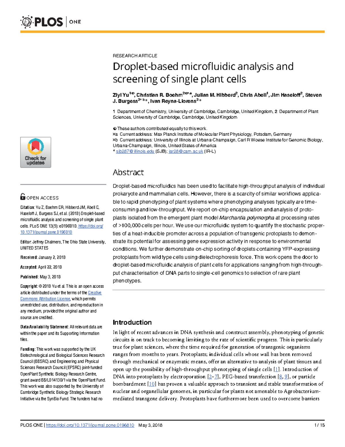 microfluidics article Pone 0196810 pdf - RESEARCH ARTICLE Droplet-based microfluidic analysis ...
