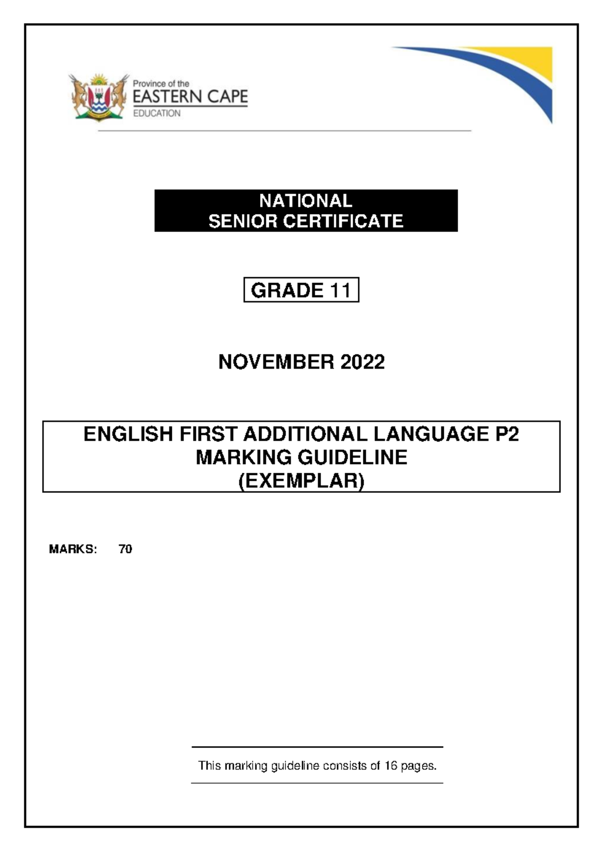 Grade 11 English First Additional Language P2 Marking Guidelines Nov ...