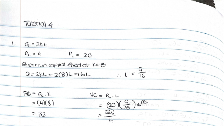 ECO2003 Tutorial 4: Short-Run Capital and Cost Analysis - Studocu