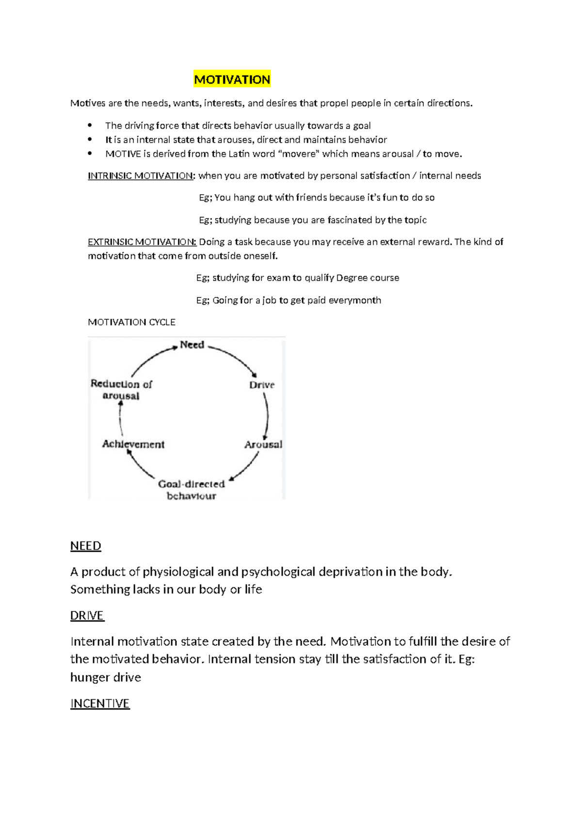 Psychology 101: Motivation and Emotion Notes - Studocu