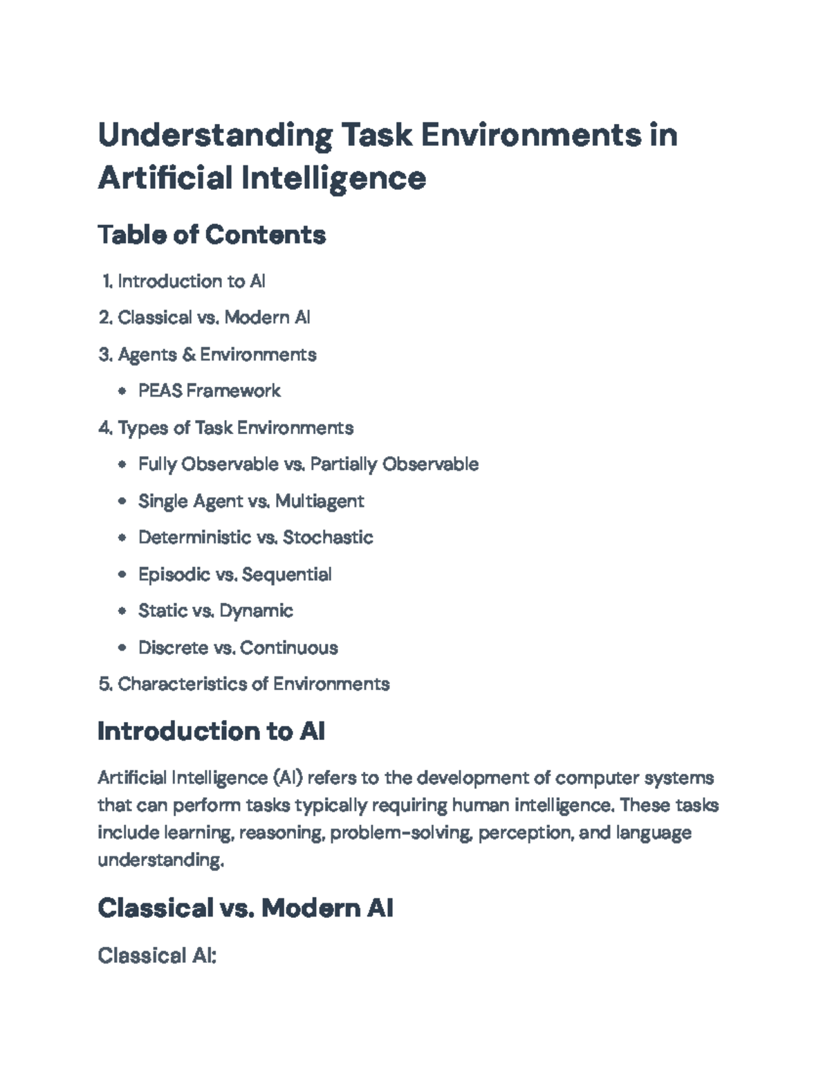 Understanding AI Task Environments: Key Concepts & Frameworks - Studocu