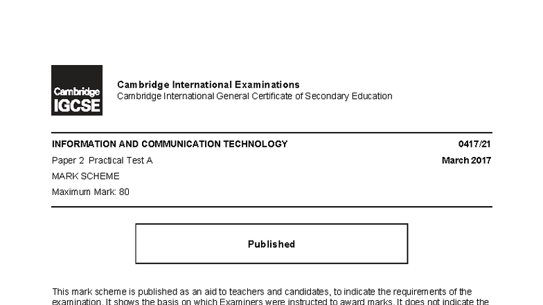 Cambridge IGCSE 0417 Mark Scheme for March 2017 Paper 2 - Studocu