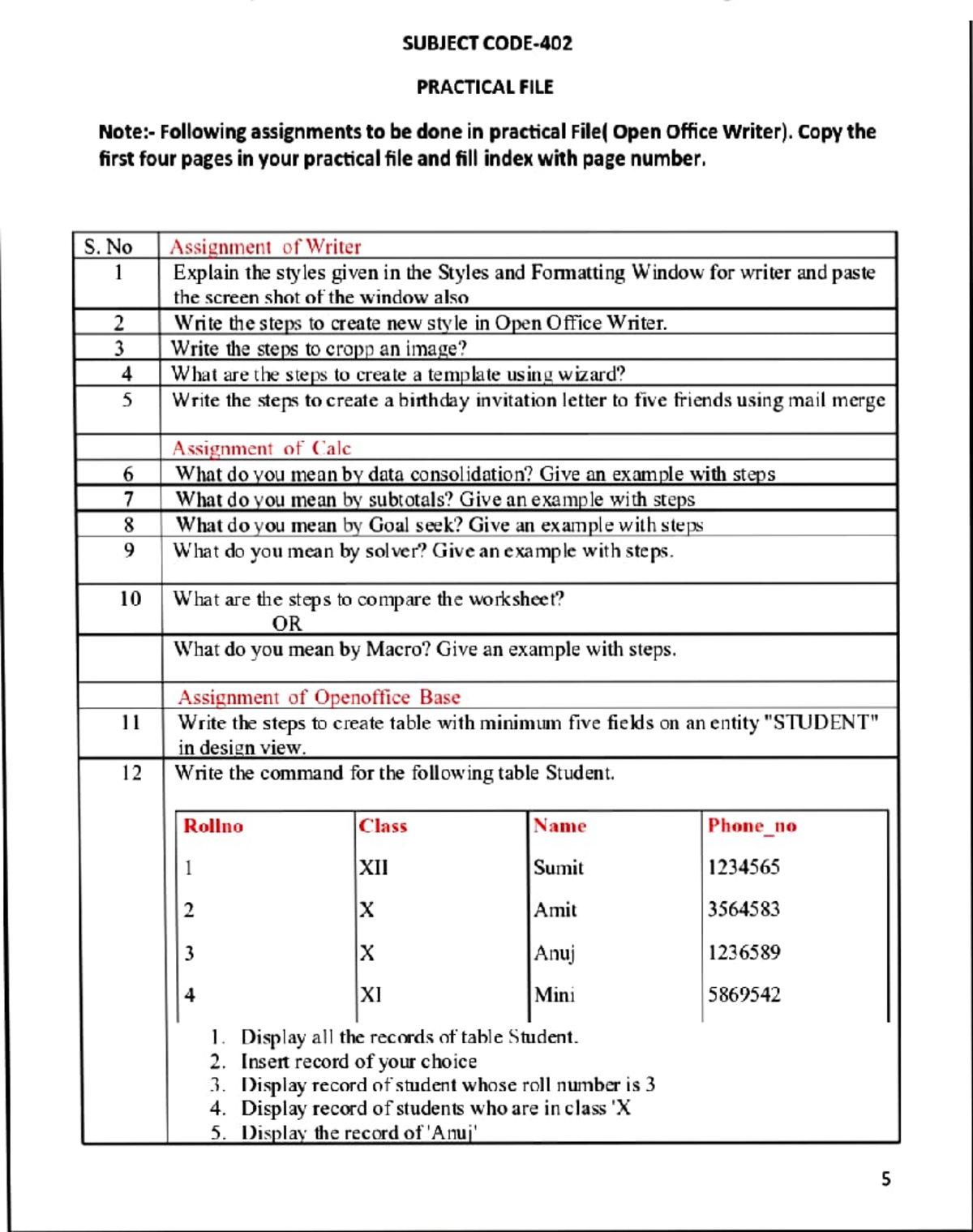 Practical file of 10 - Information Technology - S. No Note:- Following assignments to be done in ...
