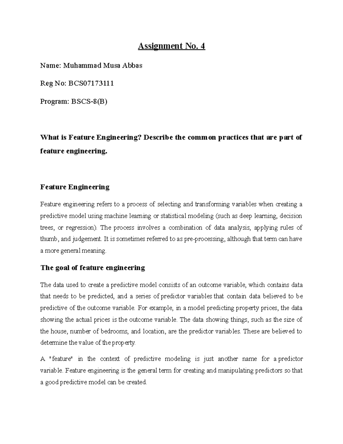 Assi 4 ANN - Assignment - Assignment No. 4 Name: Muhammad Musa Abbas ...