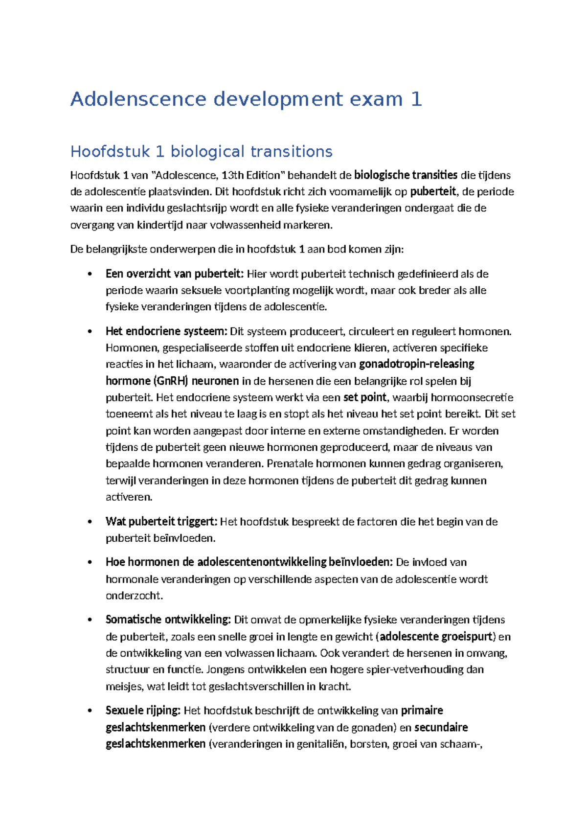 Adolescent Development Exam 1: Biological Transitions Overview ...