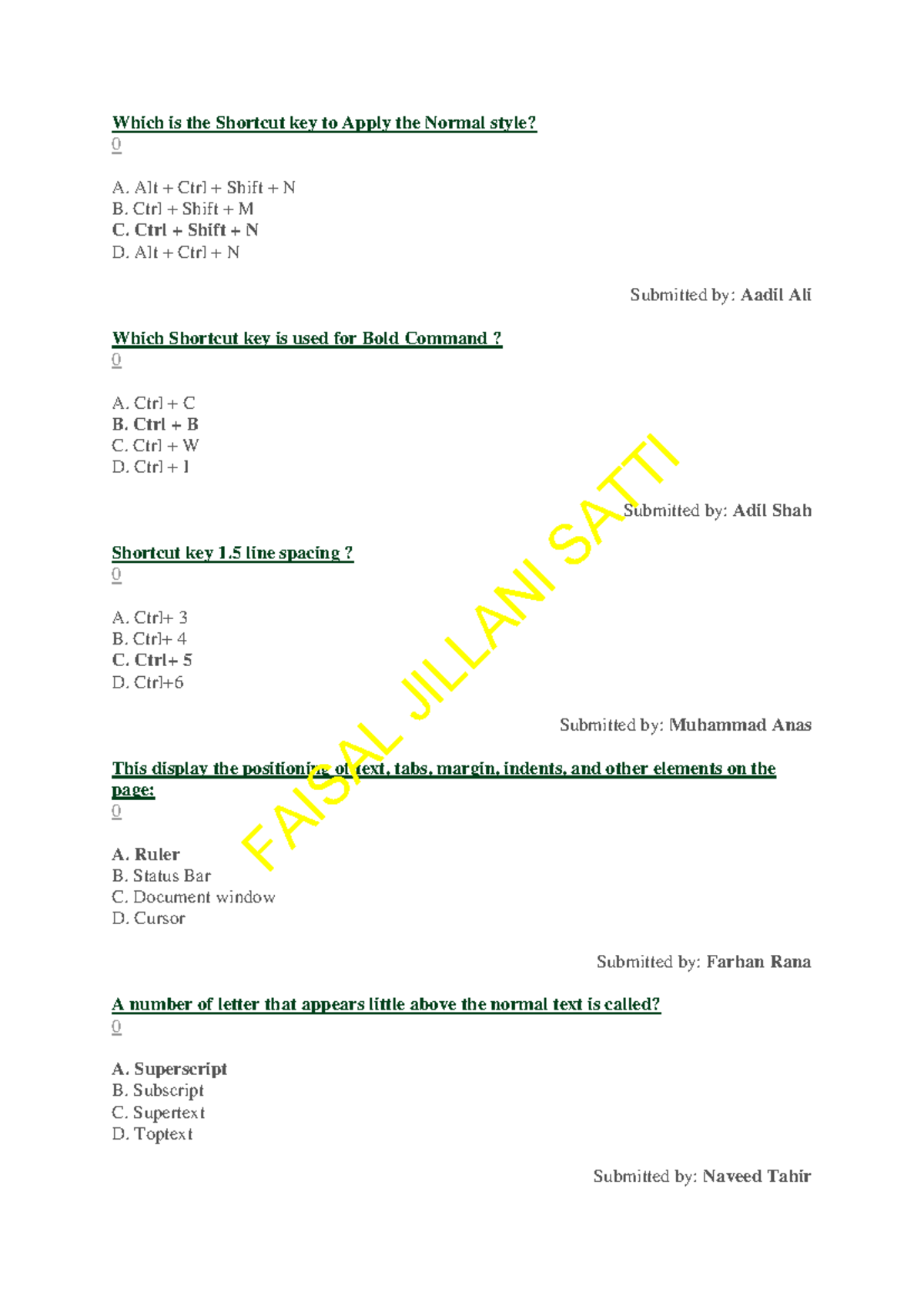 MS WORD - MS Office MCQs for Shortcut Keys and Features - Studocu