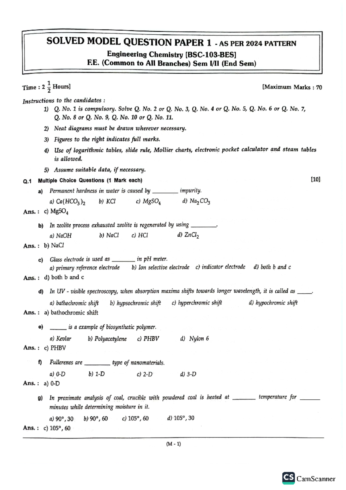 Engineering Chemistry Model Question Papers (2024 Pattern) - Studocu