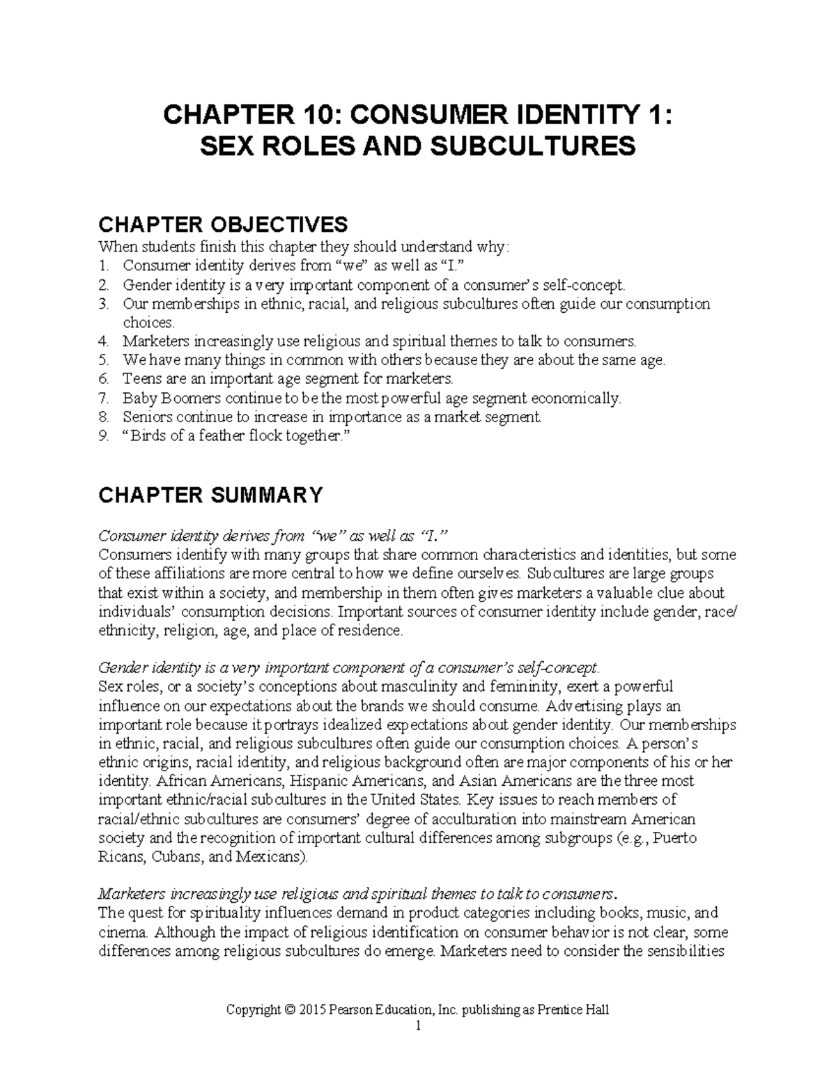 CHAPTER 10: Consumer Identity, Sex Roles & Subcultures in Marketing ...