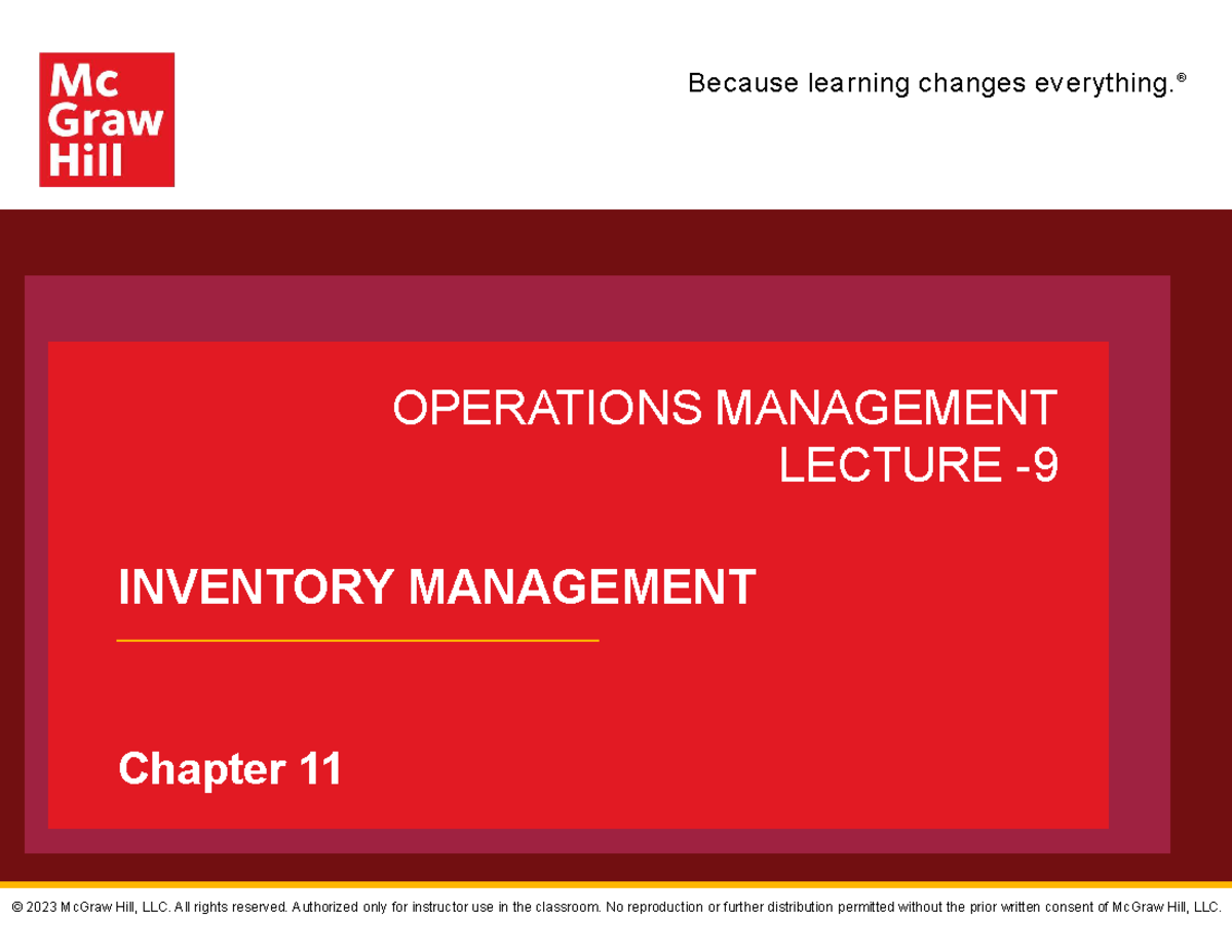 3351 - Operations Management Lecture: Inventory Management Chapter 11 ...