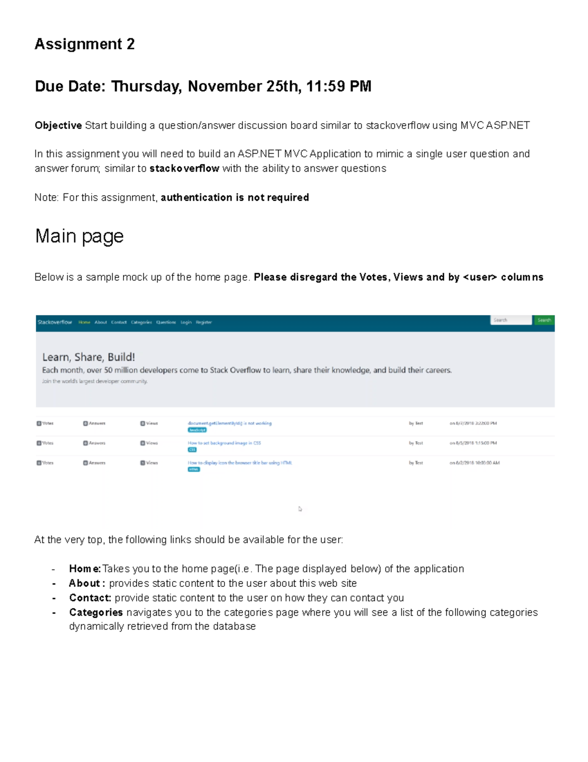 ASP.NET MVC Assignment #2: Q&A Forum Development Guide - Studocu