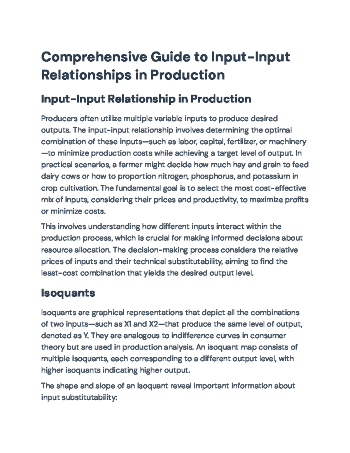 Comprehensive Guide to Input Relationships in Production Analysis - Studocu