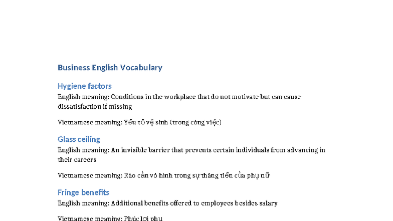 Business English Vocabulary: Key Terms & Definitions - Studocu