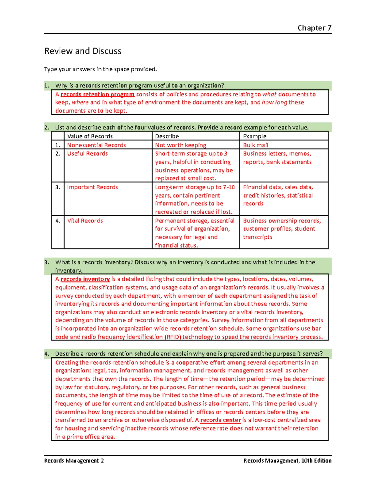 Module 6 Chapter 9 Review and Discuss Questions - Review and Discuss Type your answers in the ...