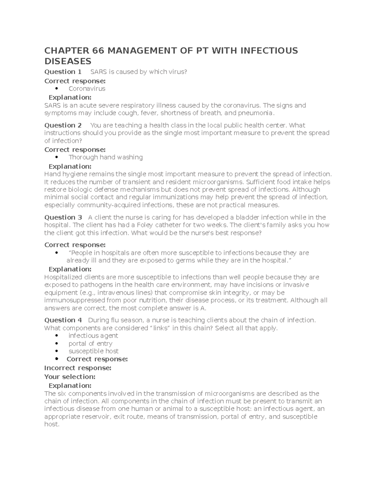 Ch 66 ML7 Management of Patients with Infectious Diseases Summary - Studocu