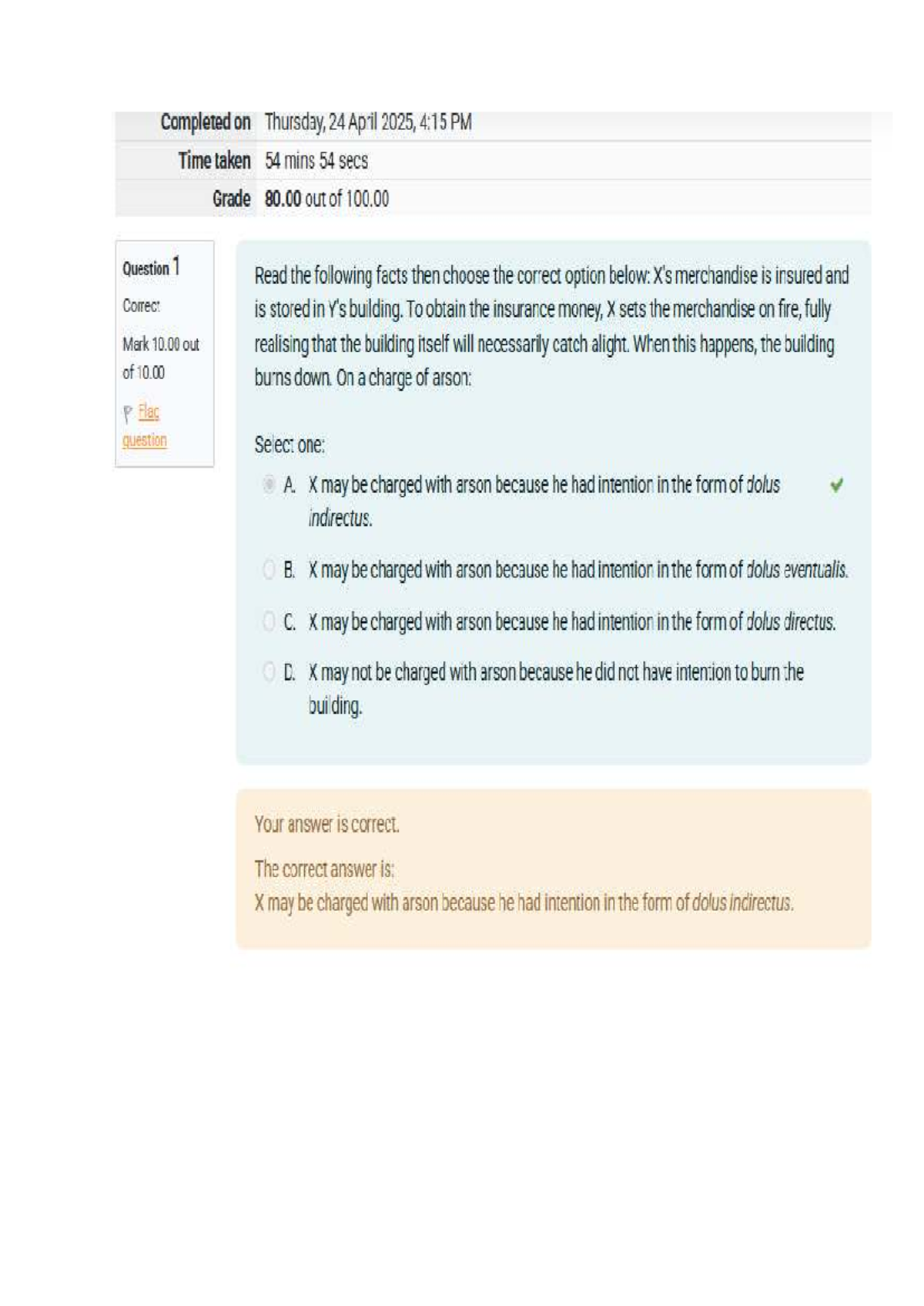 Quiz Assessment: Legal Principles on Intent and Negligence (Course Code ...