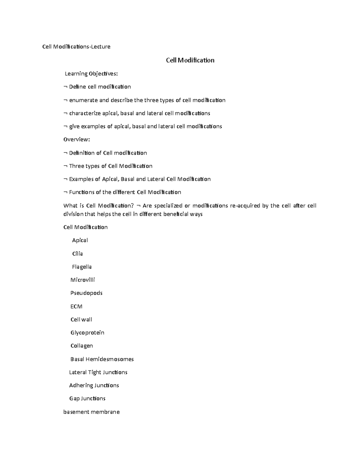 Cell-Modifications - CELL MODIFICATIONS - Cell Modifications-Lecture ...
