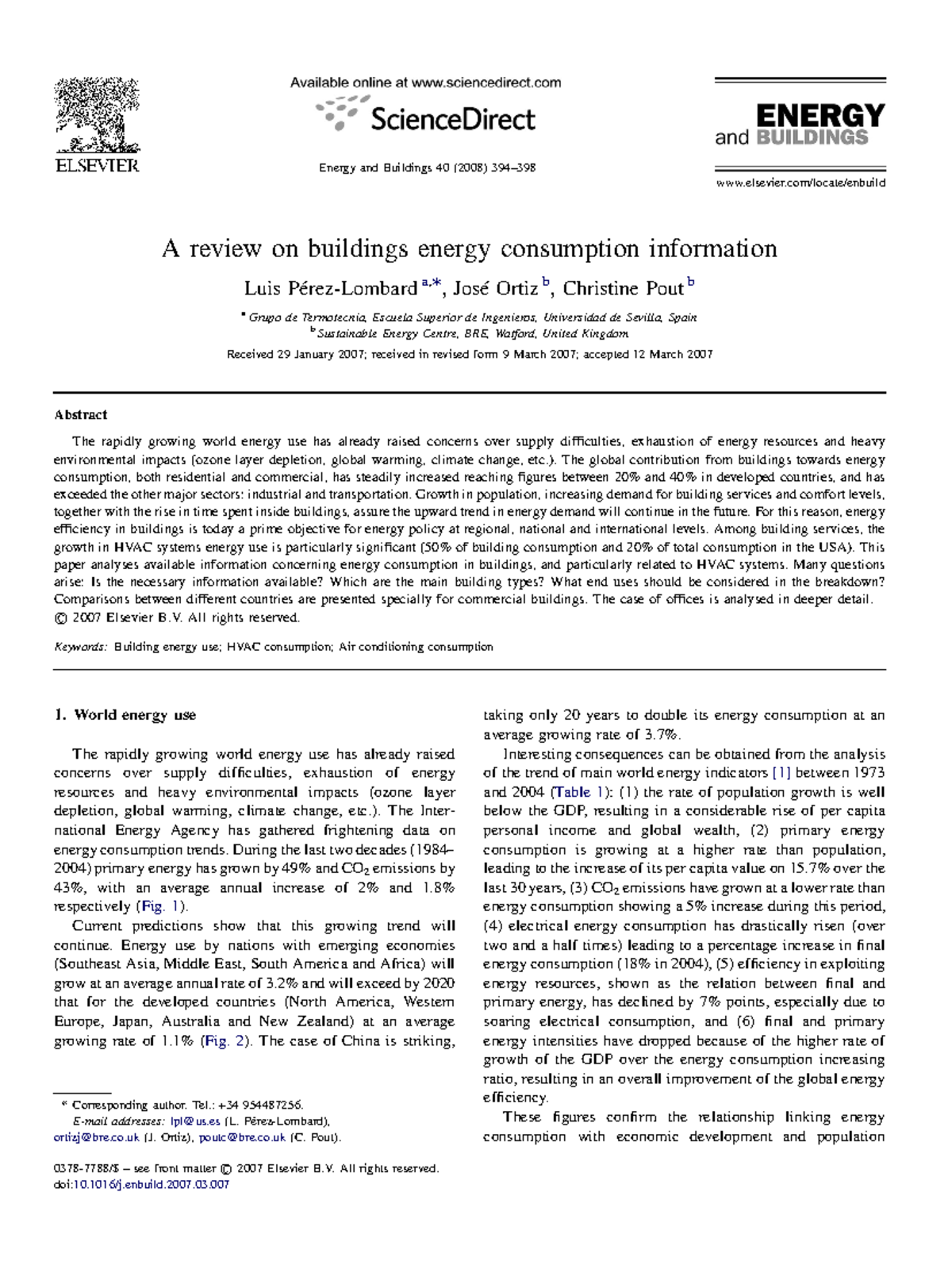 Energy and Buildings 40 (2008): Review of Energy Consumption in ...
