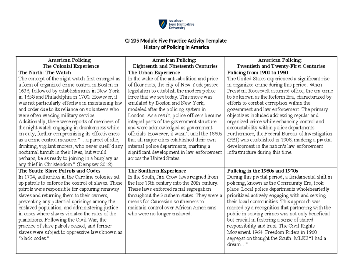 CJ 205 Module Five Practice Activity Template - CJ 205 Module Five ...