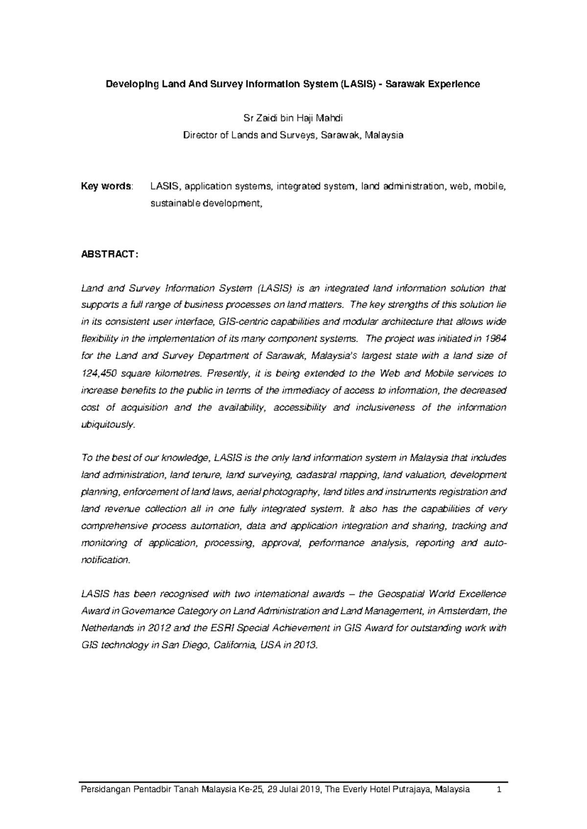 Developing LASIS: The Sarawak Land Survey System Experience - Studocu