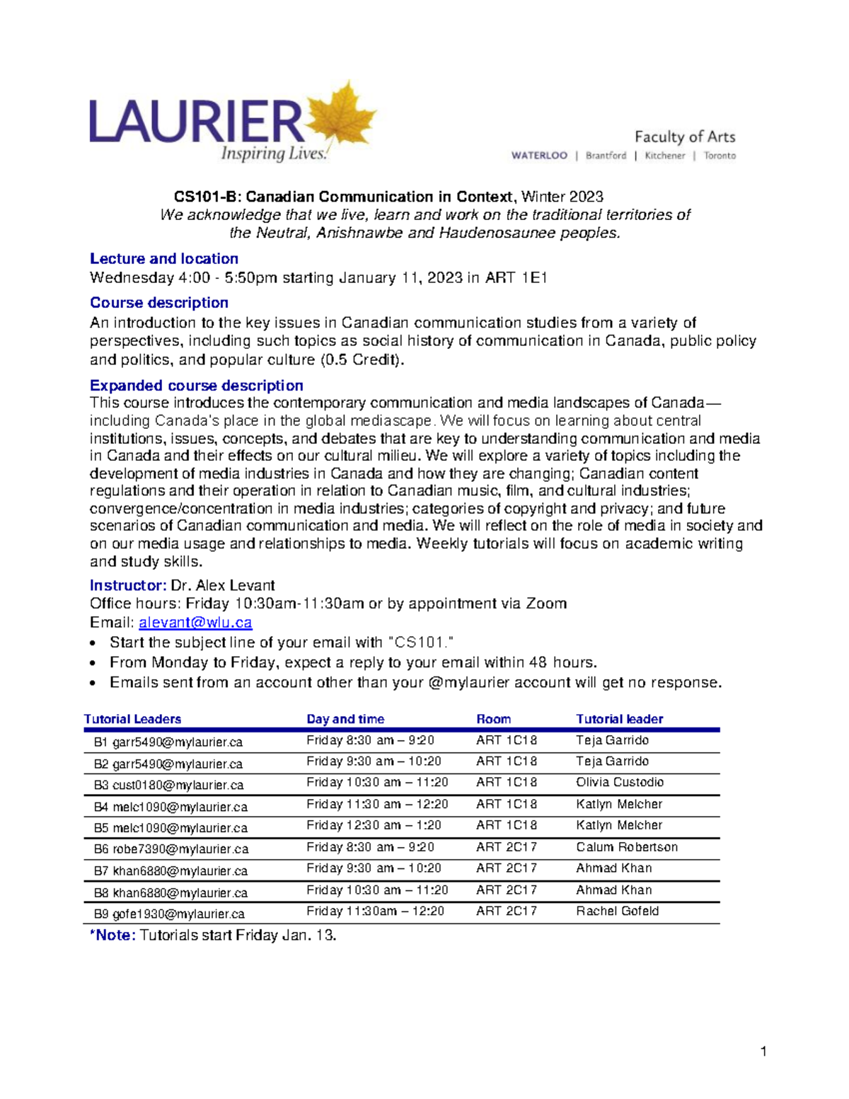 CS101-B: Canadian Communication in Context Syllabus - Winter 2023 - Studocu