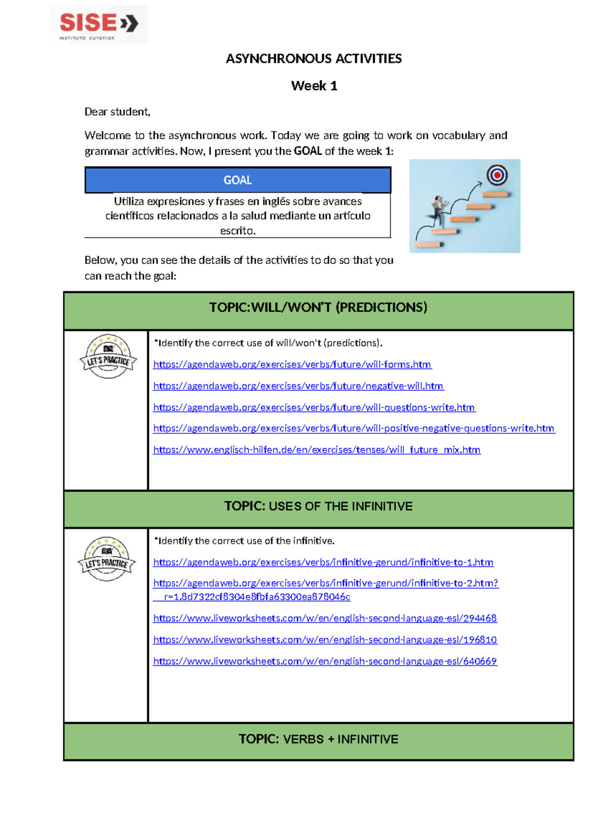 ASYNCHRONOUS ACTIVITIES Week 1: Vocabulary & Grammar Tasks - Studocu