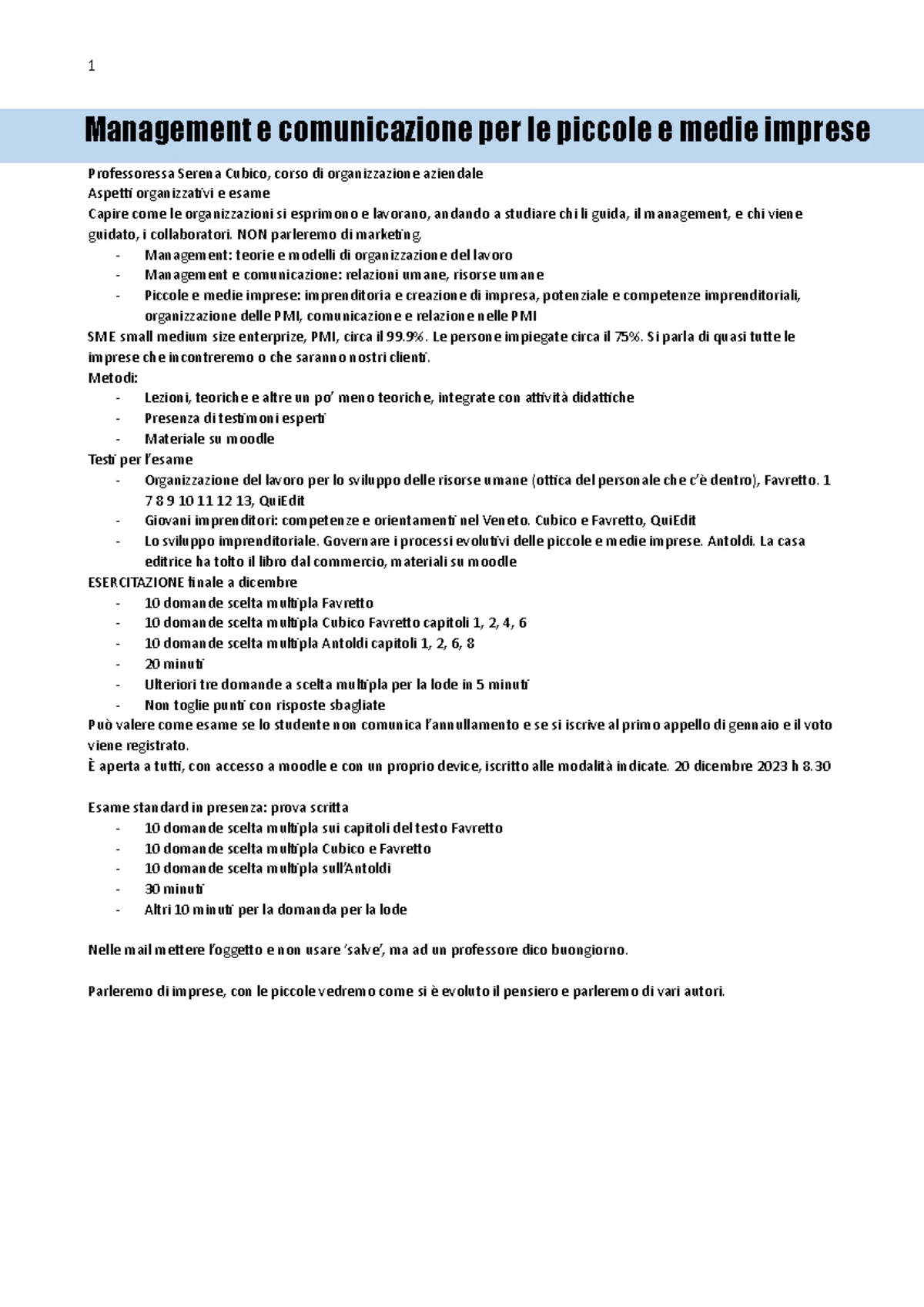 Management e Comunicazione nelle PMI - Corso di Organizzazione ...