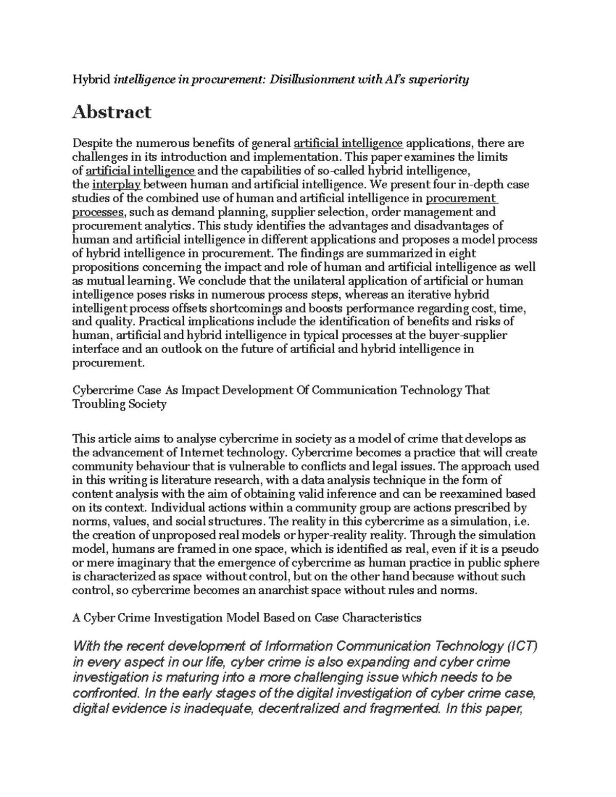 Hybrid Intelligence in Procurement: Challenges and Case Studies - Studocu