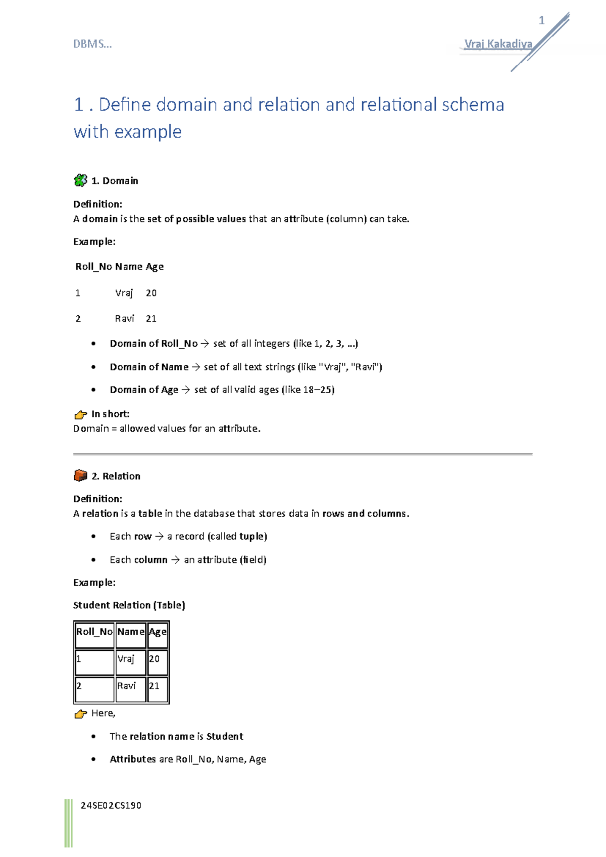 DBMS Concepts and SQL Commands Overview 24SE02CS190 - Studocu
