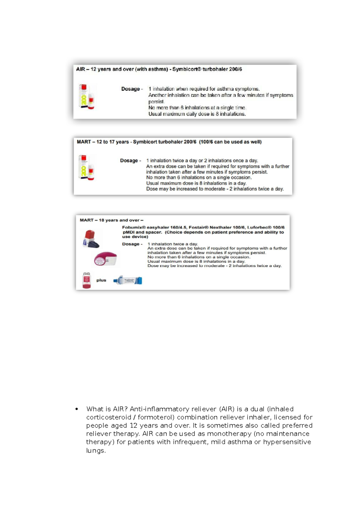 Asthma Management: Summary Notes on AIR & MART (Course Code: AIR) - Studocu