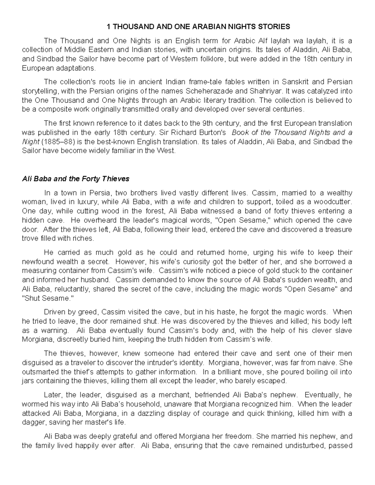 1 THOUSAND AND ONE ARABIAN NIGHTS: A Study of Classic Tales - Studocu