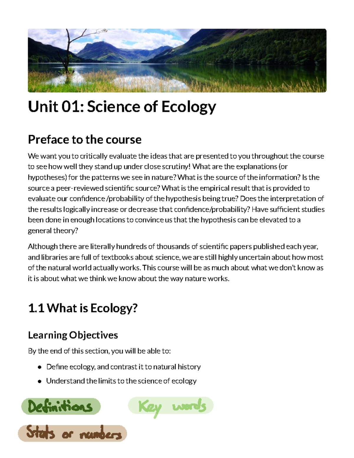 Unit 01: Science of Ecology - BIOL-2060 (DE01) F23 Overview - Studocu