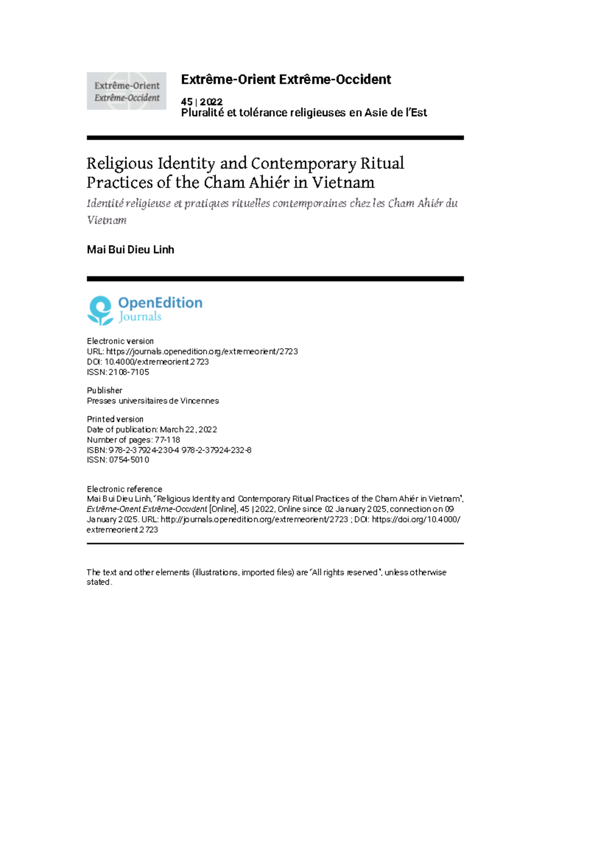 Religious Identity and Ritual Practices of the Cham Ahiér in Vietnam ...