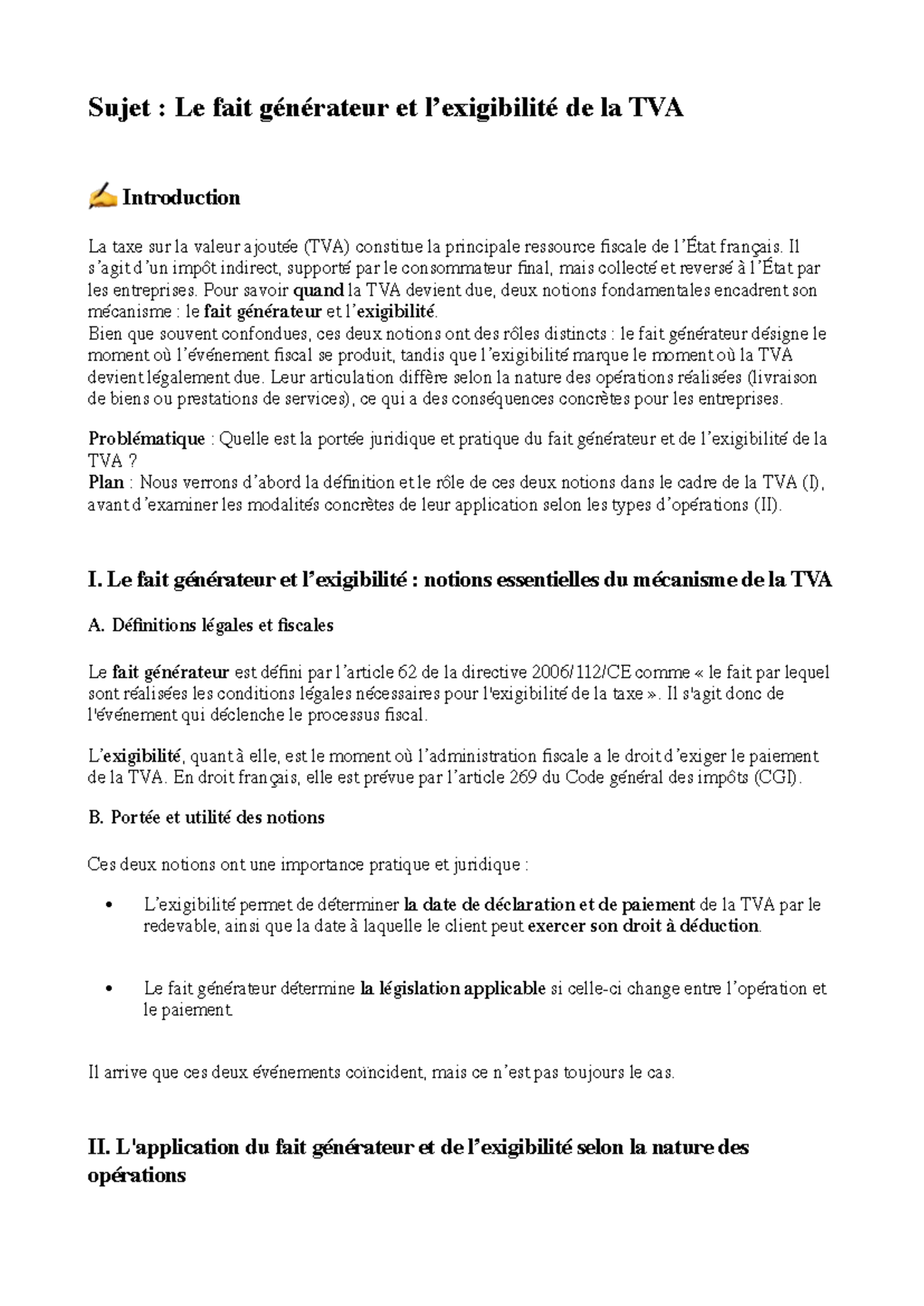 Le Fait Générateur et l’Exigibilité de la TVA : Concepts Clés et ...