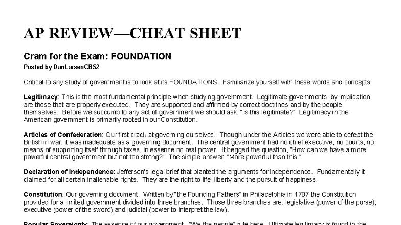 AP GOV Cheat Sheet: Foundations, Civil Rights, and Political ...