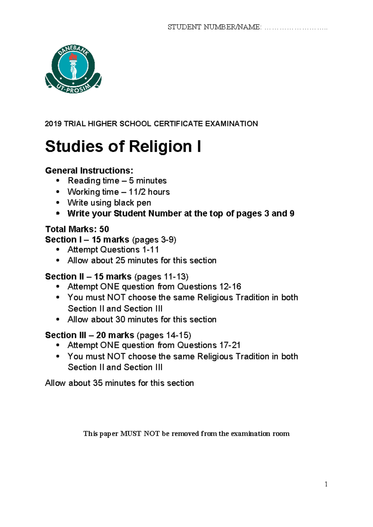 2019 HSC Studies of Religion I Trial Exam Paper - Studocu