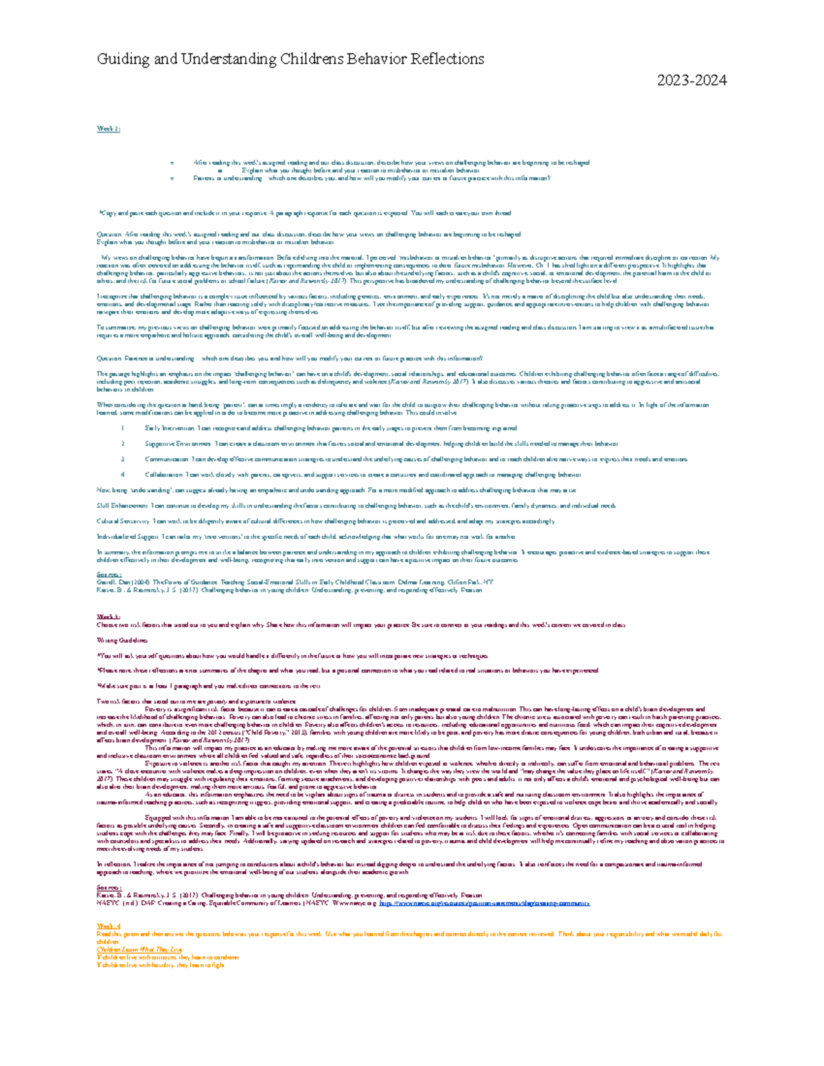 Reflections on Guiding & Understanding Children's Behavior: Child ...