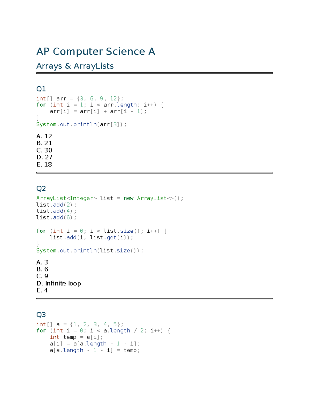 AP Computer Science A: ArrayList MCQs and Answers - Studocu