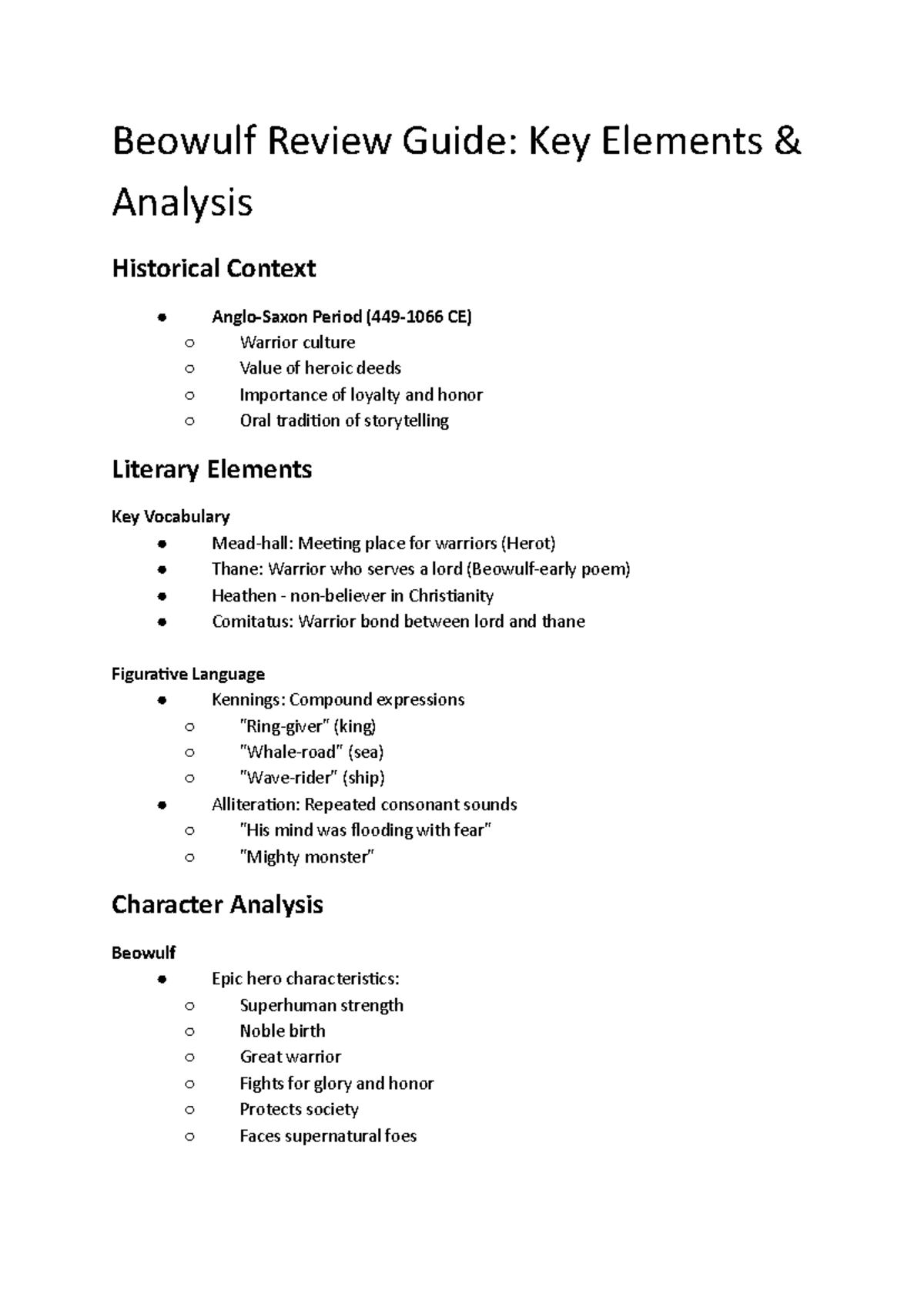 Beowulf Review Guide: Key Elements & Literary Analysis - Studocu