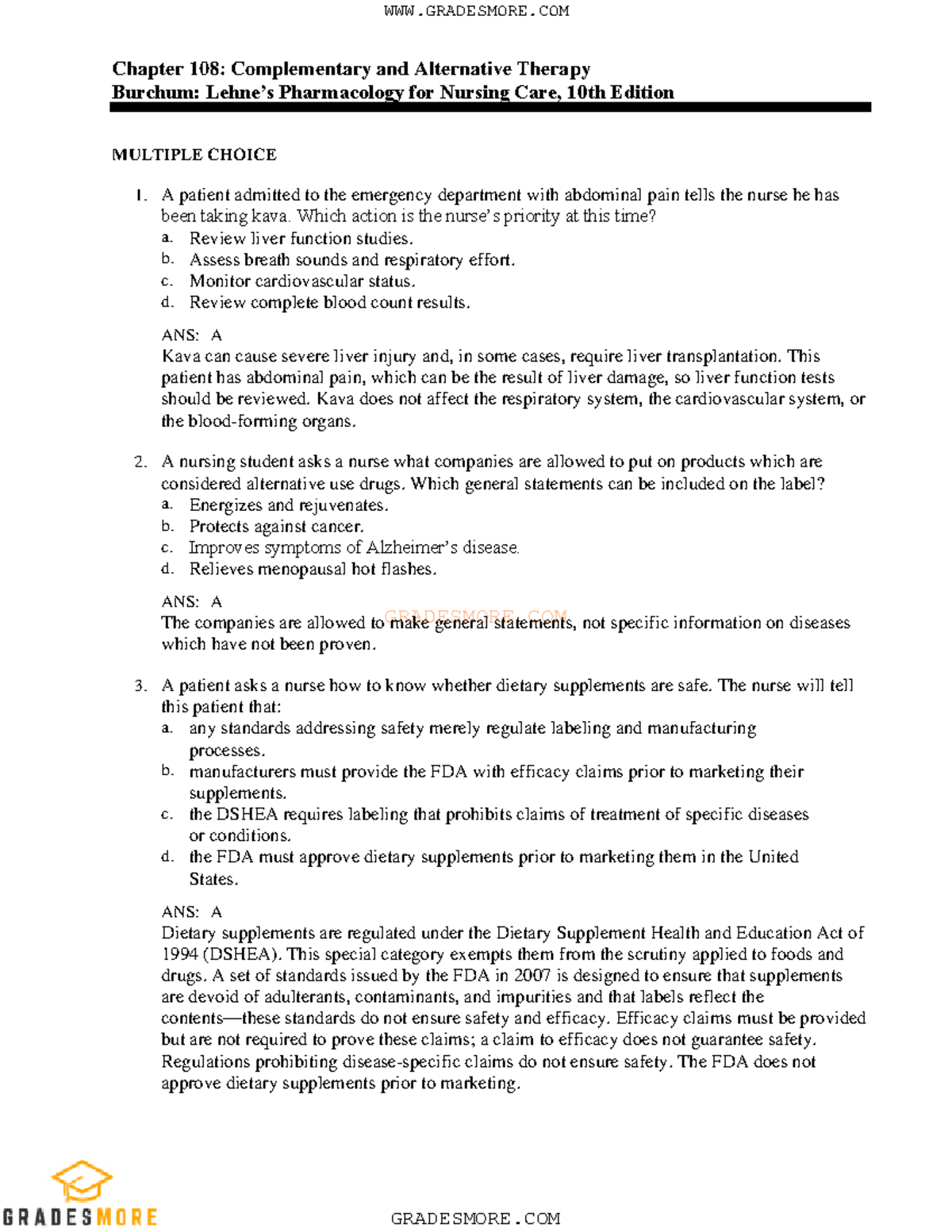 108 - Chapter Practice Questions on Complementary & Alternative Therapy ...