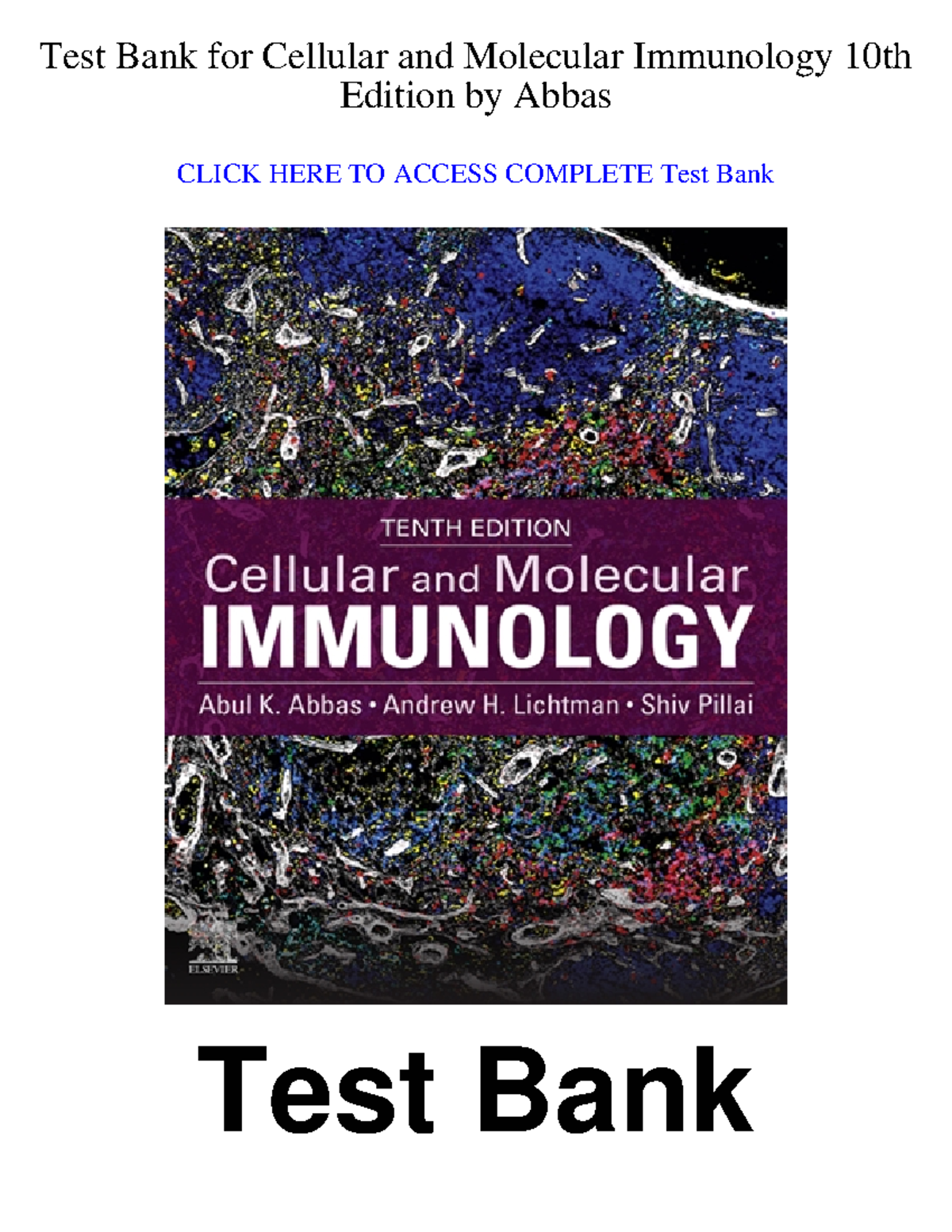Test Bank for Cellular and Molecular Immunology (10th Edition) - Studocu