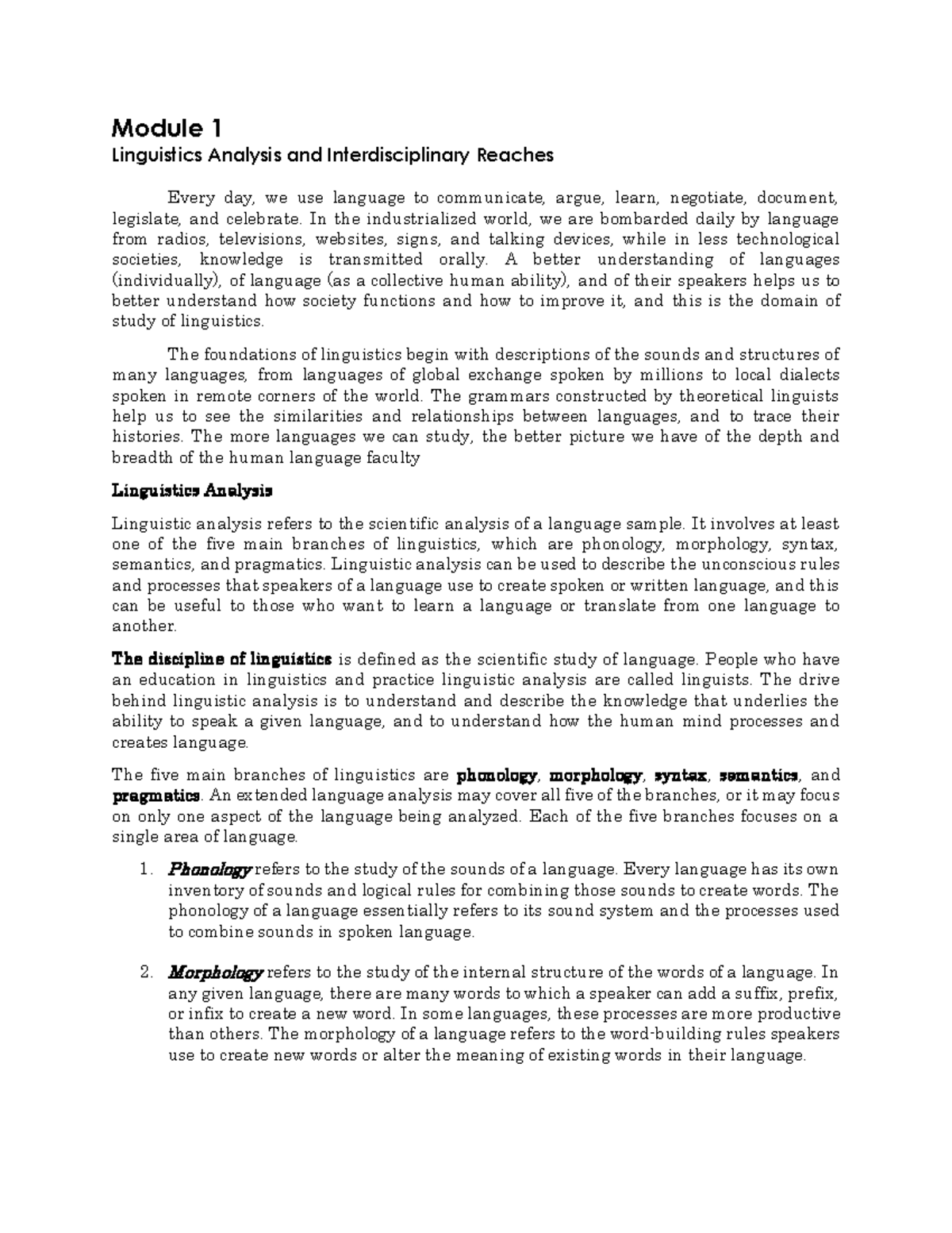 Linguistics 101: Intro to Language Analysis and Its Branches - Studocu