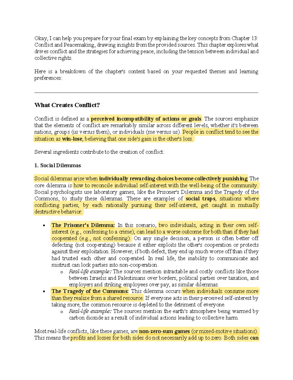 Chapter 13: Conflict and Peacemaking Final Exam Notes LM - Studocu