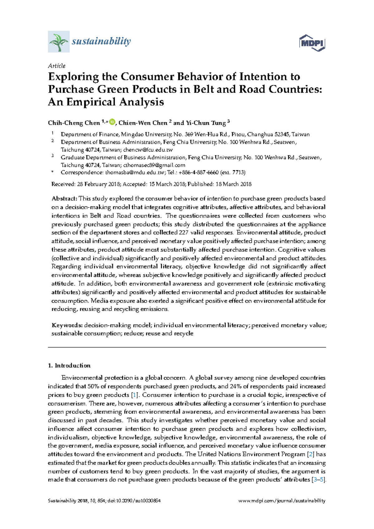 Sustainability 10: Consumer Behavior Towards Green Products in Belt and ...