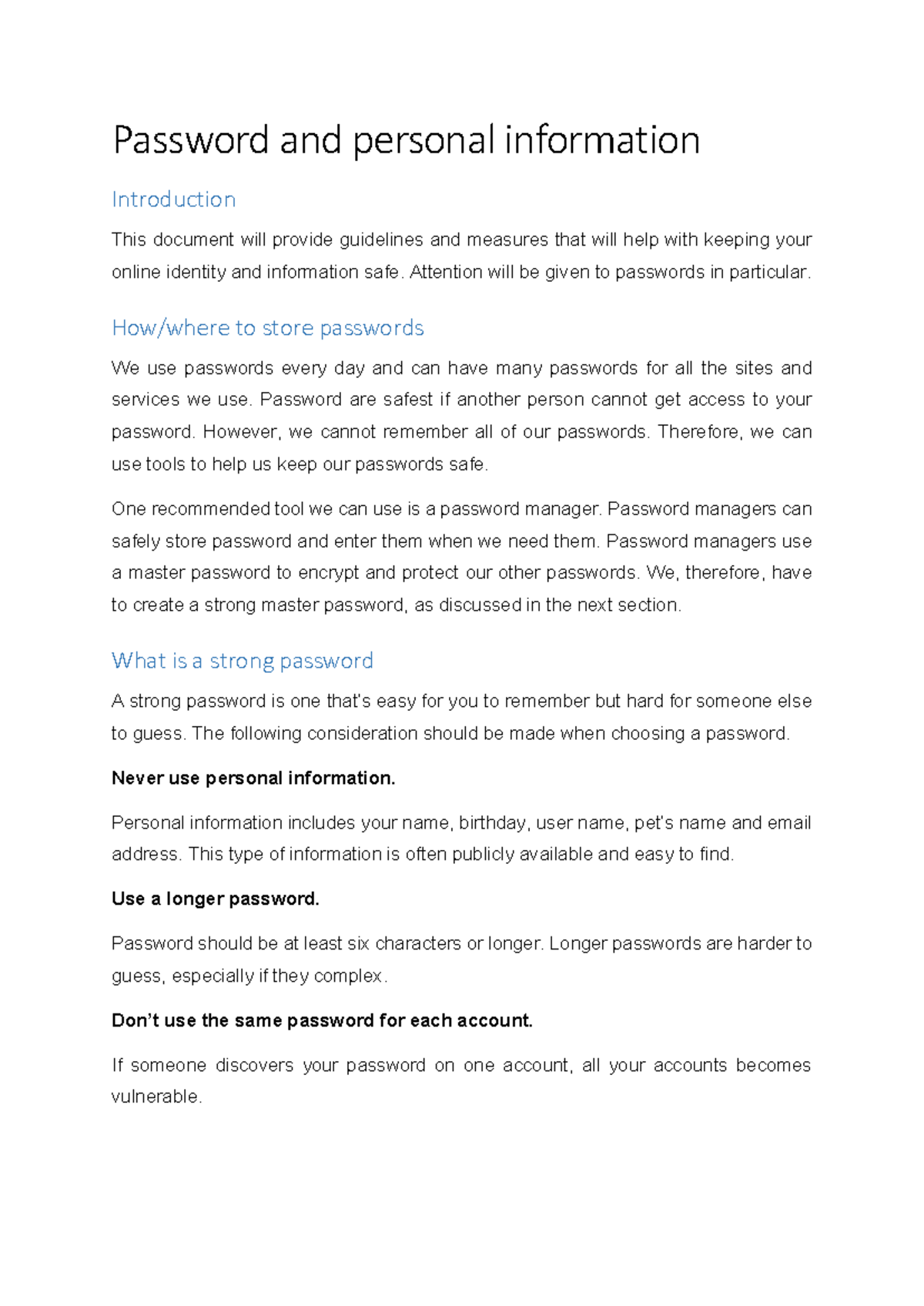 Guidelines for Creating Strong Passwords - Studocu